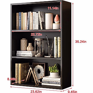 ALISENED 3 Tiers Open Shelf Bookcase, Stylish and Functional Bookshelf, Storage Organizer Shelving for Home, Office, Living Room and Bed Room, Black