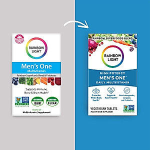 Rainbow Light Mens One Multivitamin, Men's Daily Multivitamin Provides High-Potency Immune Support, With Vitamin C, Vitamin D and Zinc, Vegetarian, 60 Count