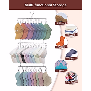 Gumilyo Stainless Steel Hat Hanger for Closet with 30 Heavy Duty Clips, Fits All Caps, Silver