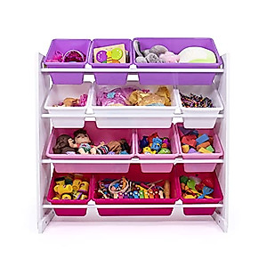 Humble Crew Kids' Toy Storage Organizer with 12 Plastic Bins, Pink&Purple, White/Purple/Pink