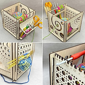 JoyKot All-in-one Wooden Yarn Bowl - Wooden Yarn Bowl Knitting Bowl,Yarn Organizers and Storage Great Gift for Crochet Lovers