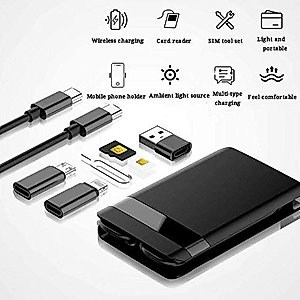 Urban Survival Card Data Cable, Multi-Type Charging Cable Convertor, Multi-Function Wireless Charger Adapter, Built-in Card Reader, Can Use as Phone Holder, Flash Light (Wireless Charger)