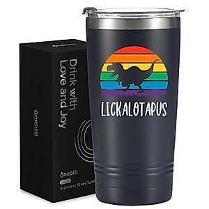 Onebttl Lesbian Gifts, LGBTQ Gifts for Pride Month, Insulated 20oz Stainless Steel Tumbler with Straw, Brush, Lid, Gift Box Included, Lickalotapus…
