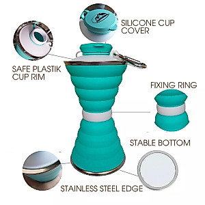 Collapsible water bottles for travel 500 ml, Foldable sports water bottles, small silicone reusable portable water bottle 17 Oz, collapsible water cups for sports hiking running, BPA Free, green