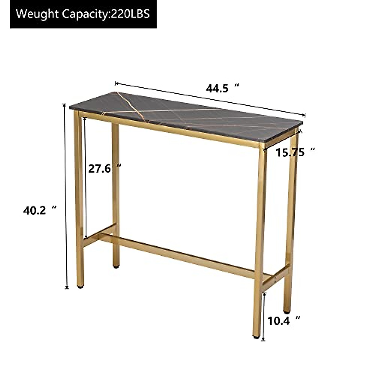 Aklaus 40" Bar Table,Rectangular Industrial Bar Height Table with Sturdy Gold Metal Frame Black Faux Marble Top,Pub Table High Top Dining Table Console Table for Dining Room Living Room Entryway