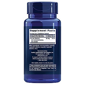 Life Extension Zinc Caps 50 Mg - Immune Support System & Bone Health Supplements - Supports Cardiovascular & Neurological Health - Non-GMO, Gluten-Free – 90 Vegetarian Capsules