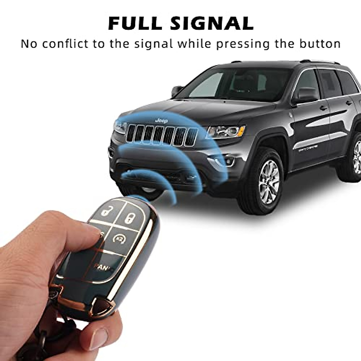 Jimtyee for Jeep Key Fob Cover with Keychain Soft TPU Car Key Case Shell Protection Compatible with Grand Cherokee Renegade Chrysler Dodge Ram Smart Key(Blue)
