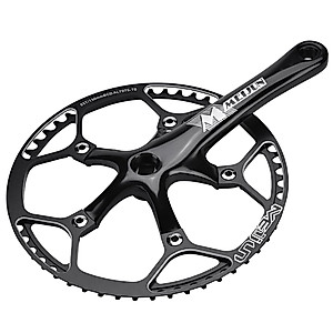 Dioche Crankset, Single Speed Crankset Mountain Bike Aluminum Alloy Hollow Integral Mountain Bike Crankset Arm Speed Fixed Gear,Easy to Modify Single Crank Set(Black)