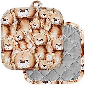 [Pack of 2] Pot Holders for Kitchen, Washable Heat Resistant Pot Holders, Hot Pads, Trivet for Cooking and Baking ( Cartoon Lovely Teddy Bear Toy )