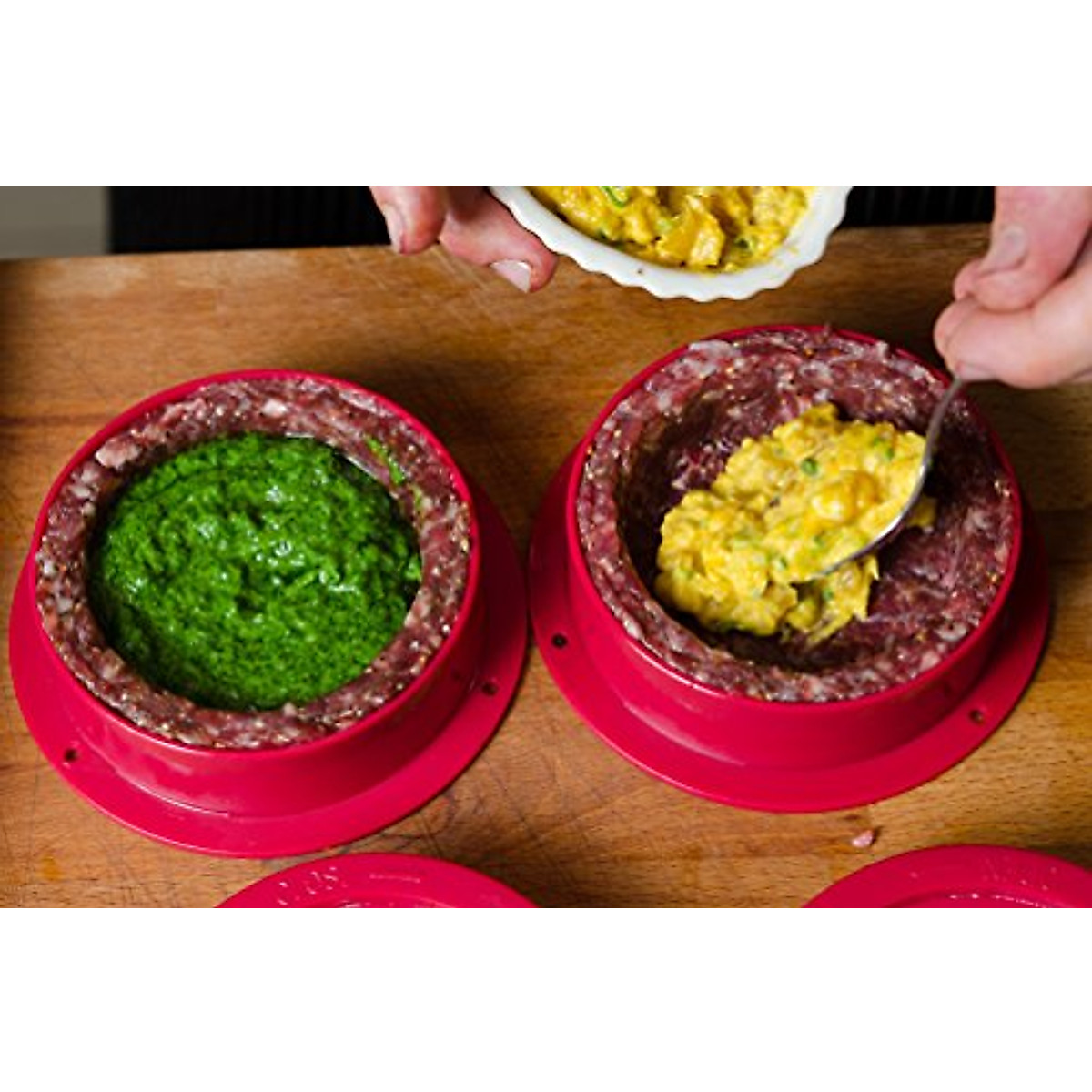 Easy for Life Stuffed Burger Press Kit 3 in 1 - Exclusive Red Color with 20 Free Wax Patty Papers, Non Stick Hamburger Maker, Homemade Patties & Sliders, Patty Molds, Veggie Hamburger Press Shaper