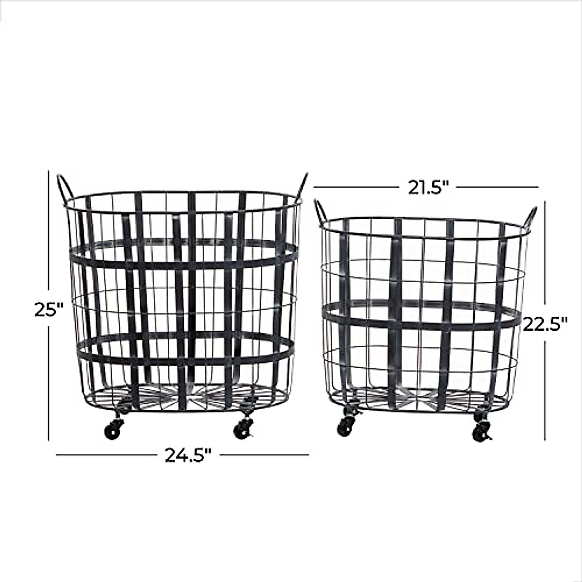 Deco 79 Metal Storage Basket with Wheels and Handles, Set of 2 25", 22"H, Black