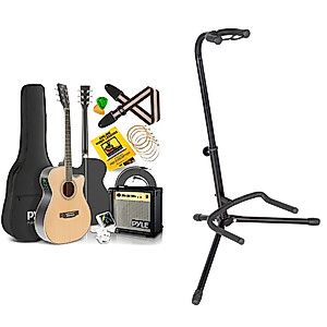 Pyle Cutaway Acoustic Electric Guitar Bundle with Guitar Stand and Practice Amp