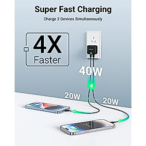 USB C Charger 40W, MOKIN Fast Charger Adapter 2-Port Type-C PD Wall Charger Foldable Power Adapter for 14/Plus/Pro/Pro Max 13/Mini/Pro/Pro Max /12, Galaxy S22/S21/S20/Note 20 PPS, Pixel, MacBook, iPad