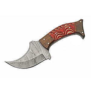Damascus Steel Red Pueblo | Wood Handle 8 inch Hunting Knife