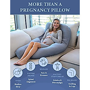 Pharmedoc Pregnancy Pillows, U-Shape Full Body Pillow – Removable Cooling Cover -Dark Grey – Pregnancy Pillows for Sleeping – Body Pillows for Adults, Maternity Pillow and Pregnancy Must Haves