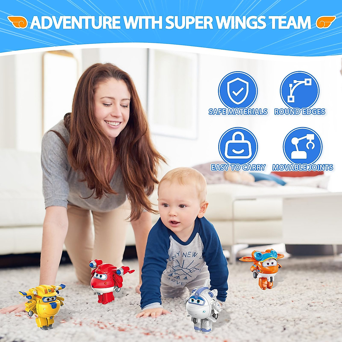 Super Wings 2" Transform-a-Bots 4-Pack, Supercharged Jett, Donnie, Astra, Sunny, Airplane Toys Vehicle Mini Figures, Fun Toys for Kids, Transformer Toys for 3 4 5 Year Old Boys and Girls