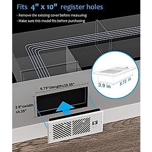 Abida 4" x 10" Register Booster Fan with Thermostat Control, Quiet Smart Register Vent with 10 Gear Wind Speed, Aluminum Frame Heating Cooling AC Vent, White
