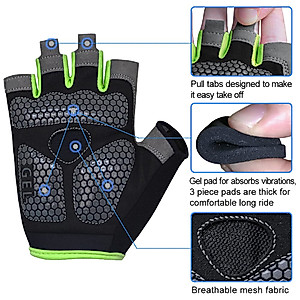 HuwaiH Cycling Gloves for Men/Women Anti-Slip Shock-Absorbing Biking Gloves Half Finger Gel Pad Bicycle Gloves Breathable Bike Gloves (Black/Green, Medium)