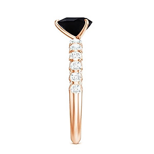Natural Black Spinel 7mm Heart Shaped Engagement Ring, AAA Quality, Black Spinel Diamond Solitaire Ring, 14K Rose Gold, Size:US 8.50