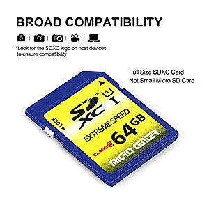 64GB SD Card Class 10 SDXC Flash Memory Card Full Size SD Chip USH-I U1 Trail Camera Memory Card by Micro Center (2 Pack)