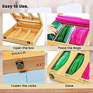 ACSELLO Wooden Ziplock Bag Storage Organizer for Drawer - Bamboo Bag Storage Organizer – Gallon, Plastic, Snack, Sandwich Bag Organizer For Kitchen - Storage Bag Holder