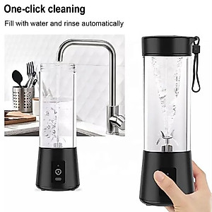 Portable Blender, Mini Personal Blender for smoothies USB Rechargeable On The Go Mixer Electric Blender Personal Size Rechargeable USB, 380Ml Juicer Cup With 6 Blades (Black), Medium
