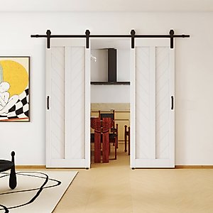 SOLRIG Sliding Barn Door 60"(30" x2)× 84", Double Pre-drilled Barn Door Slab, Need to Assemble, DIY Unfinished, 2X Barn Door Hardware Included, V Frame, White