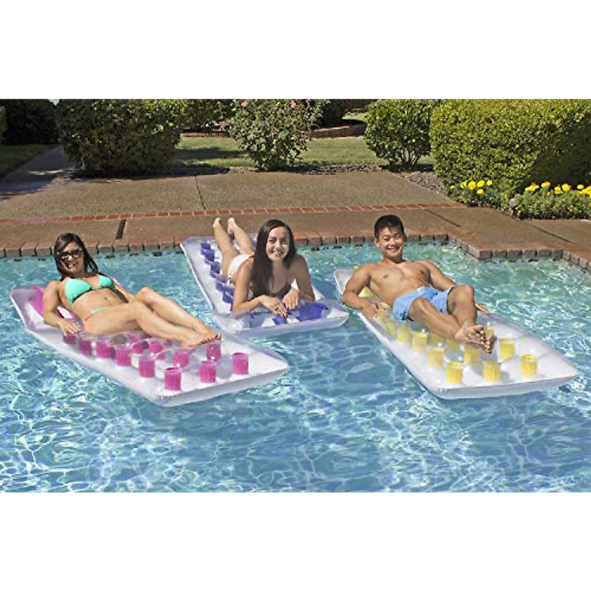 Poolmaster 83356 French Pocket Swimming Pool Mattress, Pink, Blue or Yellow