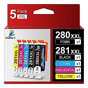DOUBLE D 280 281 Ink Cartridges Compatible Replacement for Canon 280 281 PGI-280XXL CLI-281XXL for Canon PIXMA TR7520 TR8520 TS8220 TS9120 TS8120 TS6120 TS6220 TS9520 TS9521C TS702 (PGBK, BK, C, M, Y)
