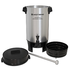 West Bend 58002 Highly Polished Aluminum Commercial Coffee Urn Features Automatic Temperature Control Large Capacity with Quick Brewing Easy Prep and Clean Up, 42-Cup, Silver