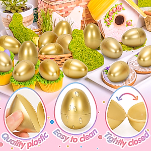 SevenQ Easter Eggs Empty 100Pcs, Fillable Plastic Golden Eggs for Easter Basket Stuffers Fidget Toy Easter Gifts for Kids Party Favors Pinata Treasure Box Candy Goodie Bags Fillers Egg Hunt Essentials
