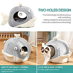 Cat Beds for Indoor Cats - Cat Bed Cave with Removable Washable Cushioned Pillow, Calming Cozy Soft Cat Cave, Cute Friendly Dolphin Cat Houses for Indoor Cats No Deformation Pet Bed, M