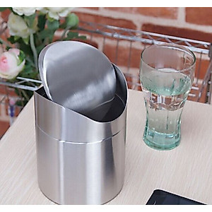 Haoun Mini Dustbin, Recycling Countertop Trash Can Brushed Stainless Steel Table Desk Swing Lid Garbage Bin Wastebasket
