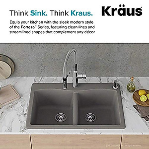 Kraus Forteza 33" Drop-In/Undermount Granite 50/50 Double Bowl Kitchen Sink - Grey (KGD-52GREY) , Gray