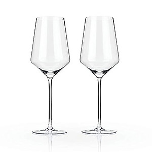 Viski Raye Angled Crystal Bordeaux Wine Glasses Set of 2 - Premium Crystal Clear Glass, Modern Stemmed, Flat Bottom Red Wine Gift Set - 16oz