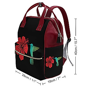 Hummingbird and Red Hibiscus Flower Diaper Bag Backpack Large Capacity Mommy Bags Multifunction Nappy Bag Travel Back Pack Red-Style