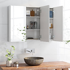 Giantex Bathroom Medicine Cabinet with Mirror - Extra Large Wall Mounted Cabinet with 3 Frameless Mirrored Doors, 2 Adjustable Shelves, 36” x 25.5” Recessed or Surface Mount Bathroom Cabinet