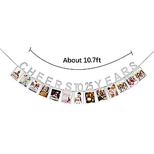 Glitter Silver Cheers to 25 Years Photo Banner - 25th Birthday Sign Bunting 25th Marriage Anniversary Birthday Milestone Anniversary Party Photo Banner Decoration