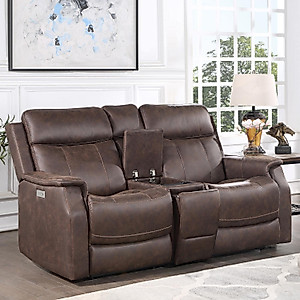 Steve Silver Co Walnut Nubuck Leatherette Power Loveseat with Hidden Storage, USB Port, and Dual Cupholders Love Seats, 74 x 41 x 41, Brown
