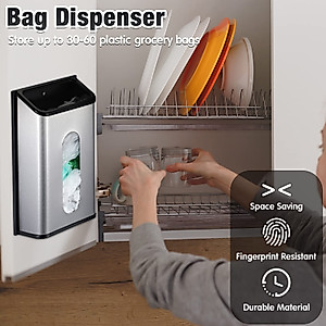 Lallisa 2 Pack Grocery Bag Holder Plastic Bag Dispenser Wall Mount Storage Stainless Steel Bag Storage for Plastic Bags with Extra Wide Easy Access Openings(Square Shape)