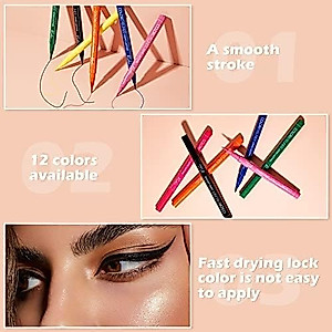 Rechoo 12 Colors Eyeliner Matte Liquid Eye liner Set for Eye Makeup, Colorful Waterproof Superstay Long Lasting Quick Dry Eye Liners Pencil (12 Rainbow Colors)