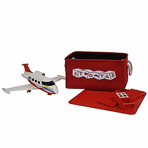 Toy Storage Basket Bin for Organizing Baby, Kids, Dog Toys, Children Books. Red Canvas Box Organizer w/Attractive White Patch for Playroom, Nursery