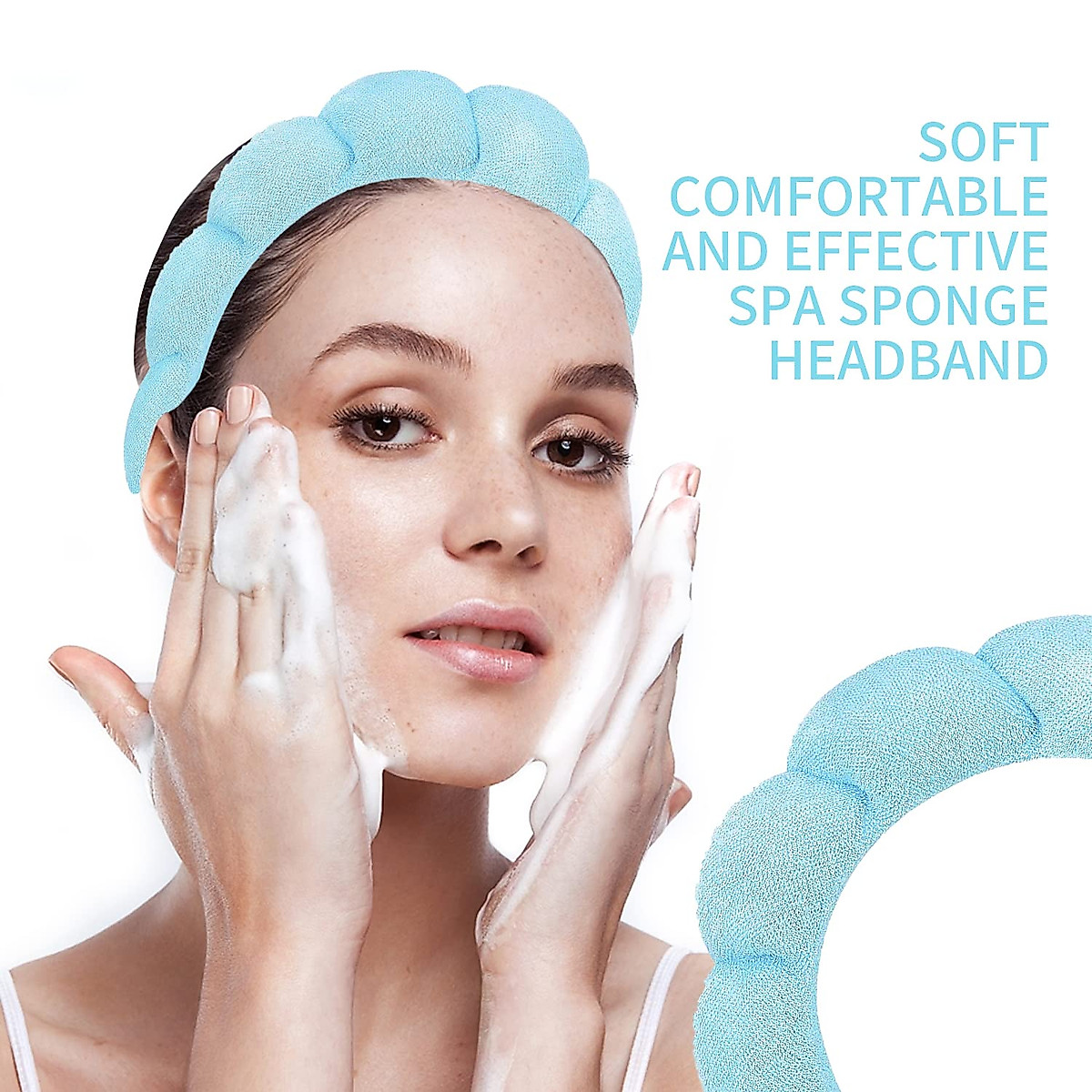 Aufona Spa Headband for Women, Blue - Terry Towel Hairband for Skincare, Washing Face, Makeup Removal, Shower, Yoga, Absorbs Sweat, Comfortable, Cute, One Size Fits Most, Ideal Gift