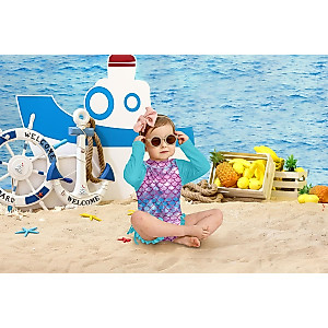 BesserBay Toddler Girls Snaps Bottom 3/4 Sleeve Sun Proteceion Rash Guard Mermaid Blue for Baby Girl 12-18 Months