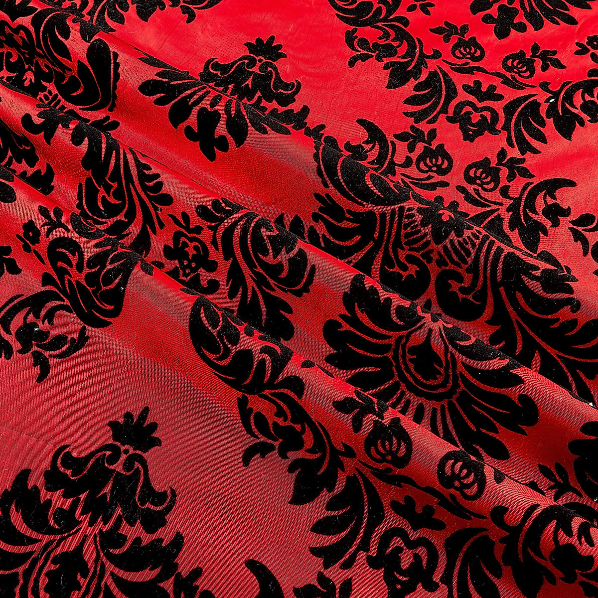 Flocked Damask Taffetta Red/Black, Fabric by the Yard