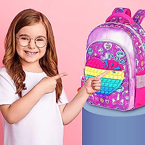 CCJPX Girls Backpack, 16" Kids Unicorn Bookbag and Lunch Box for Elementary School Toddler Kindergarten Preschool Purple