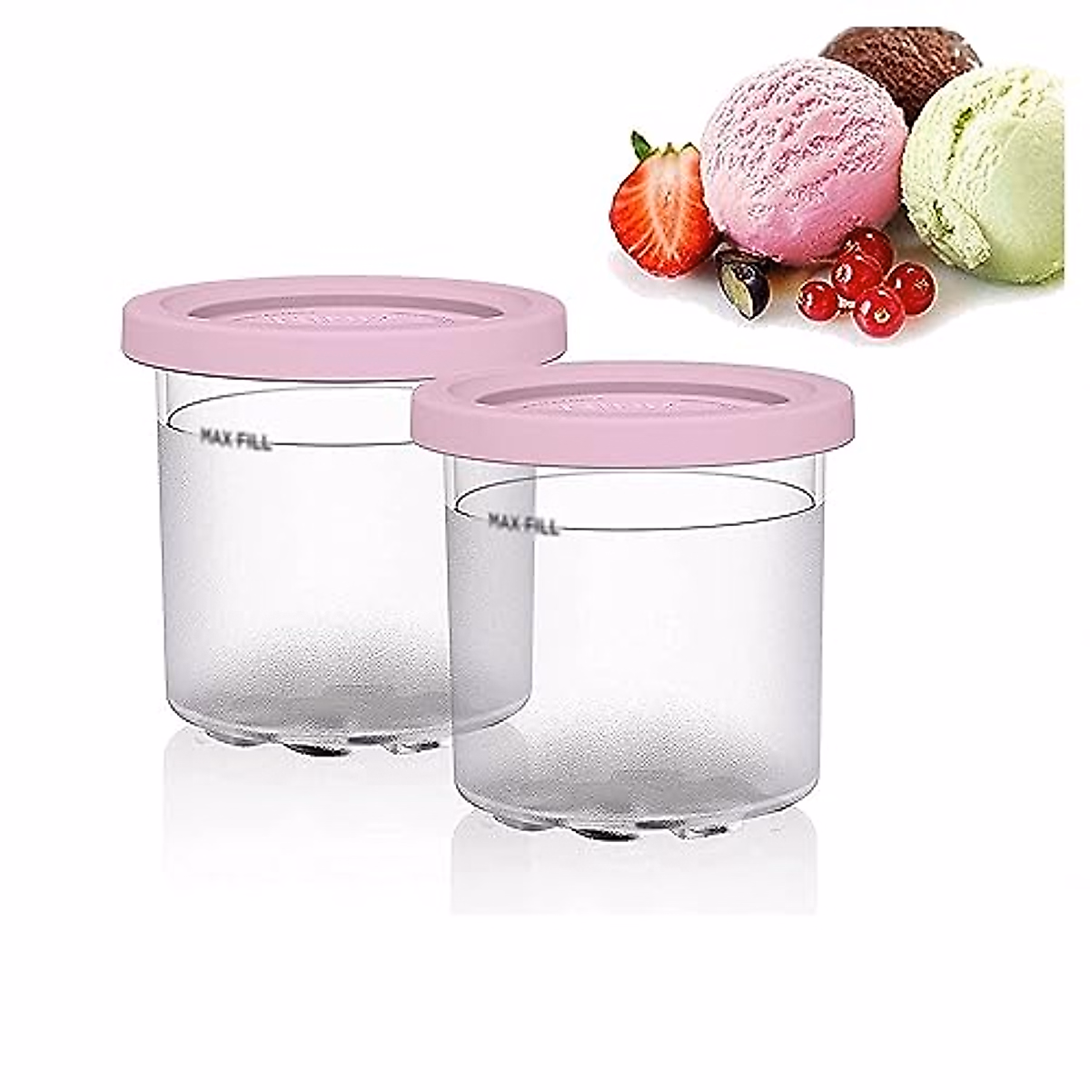 EVANEM 2/4/6PCS Creami Deluxe Pints, for Creami Ninja Ice Cream,16 OZ Creami Pint Containers Airtight,Reusable Compatible NC301 NC300 NC299AMZ Series Ice Cream Maker,Pink-6PCS