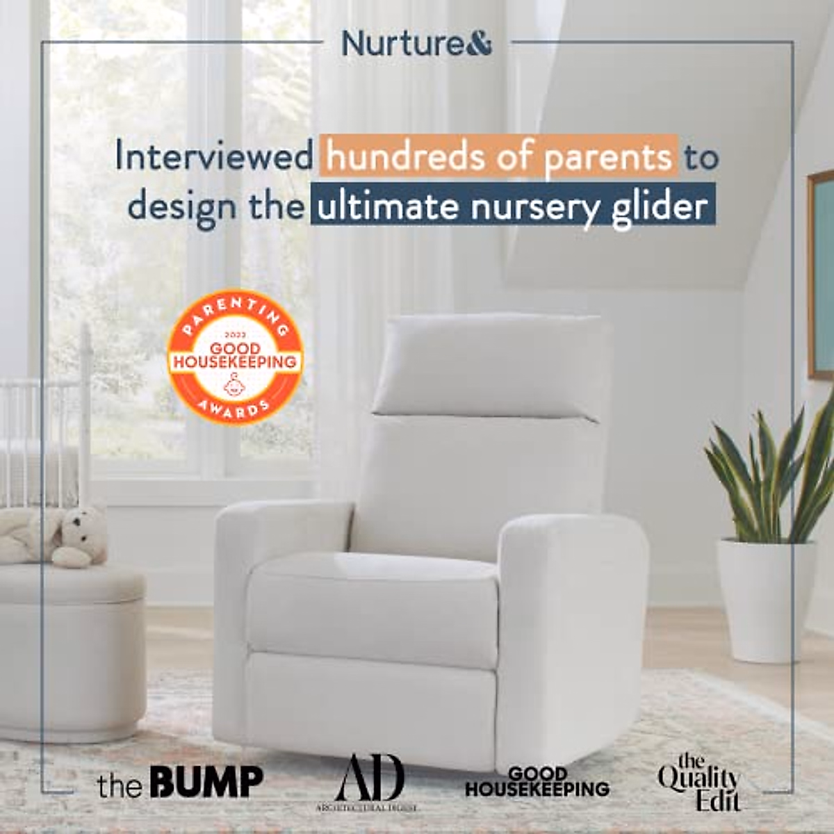 Nurture& The Glider Plus - Premium Nursery Power Recliner | Swivel Chair with Adjustable Head Support and Adjustable Lumbar Support | Built-in USB - The Ultimate Comfort for Nursing, Relaxing (Ivory)