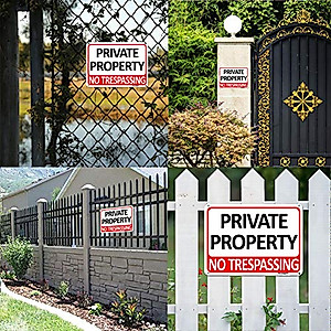 TICONN 4-Pack Private Property Sign, No Trespassing Aluminum Warning Sign, 7’’x10’’ for Security Alert, Reflective, UV Protected & Waterproof