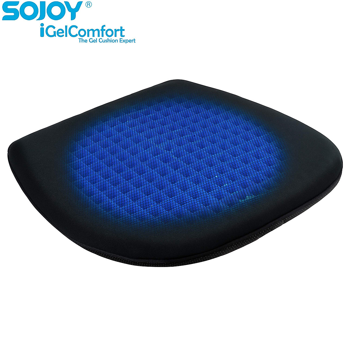 Sojoy iGelComfort Support Gel Seat Cushion with Memory Foam Portable Enhanced Chair Pad(Car/Office Chair/Truck/Home/Wheelchairs/Outside Sports Camping) (Black) (16 x 18 x 2inches)